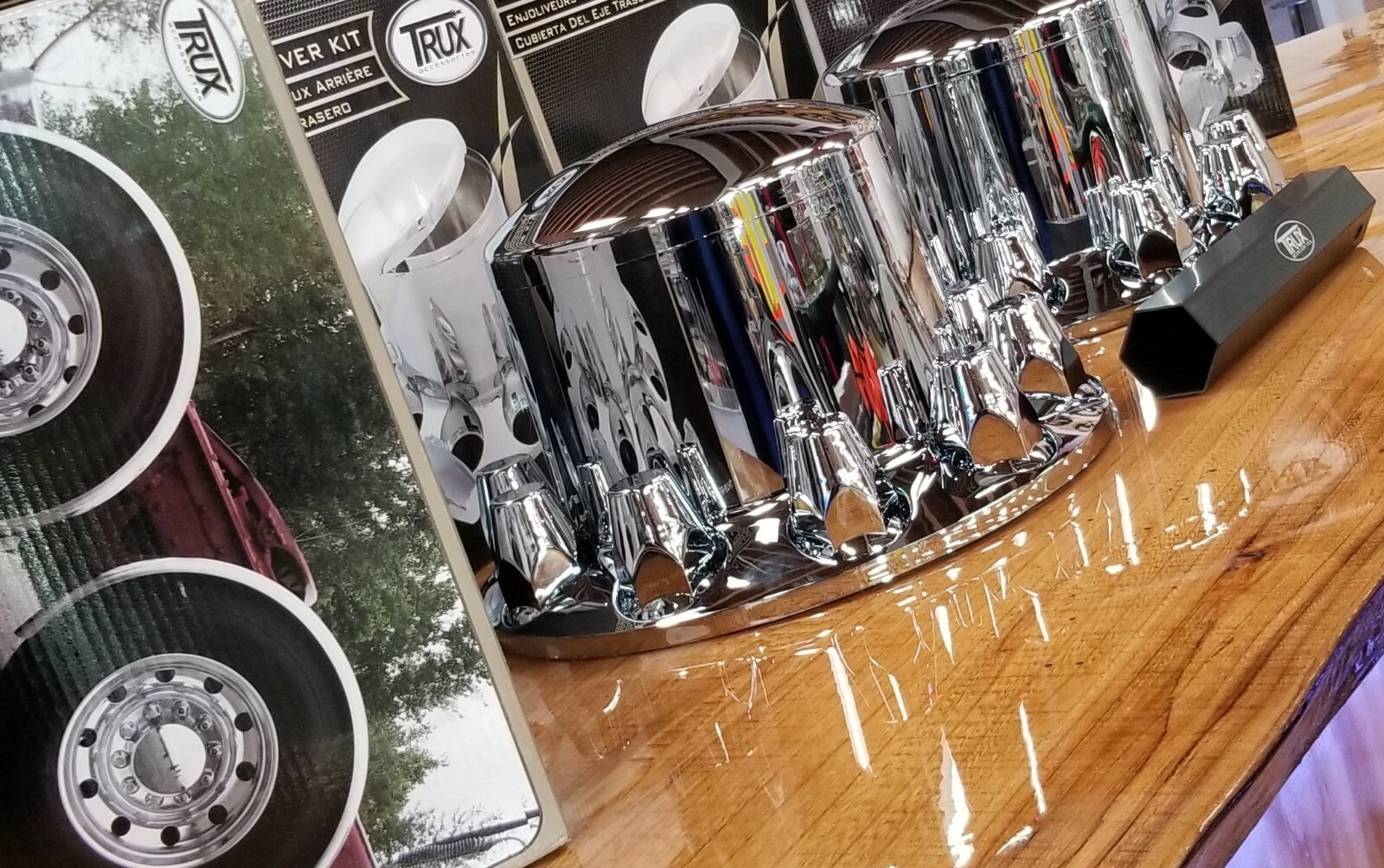 universal 10 lug Chrome Rear Wheel Axle Hub Cover Kit Semi ABS 33mm Nut ...