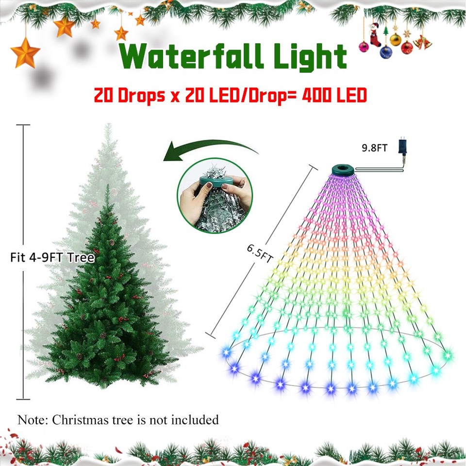 400LED Christmas Tree Waterfall String Lights Outdoor Indoor Xmas ...