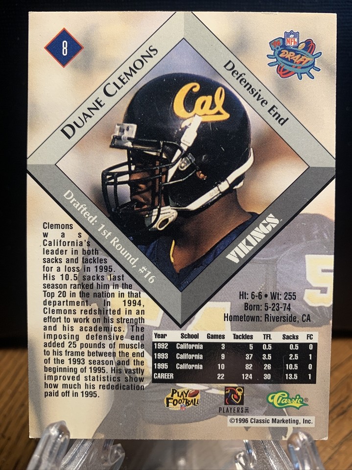 1996 Classic NFL Rookies #8 Duane Clemons | eBay