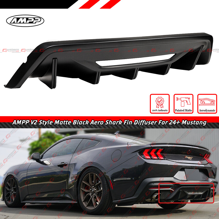For 2024-25 Ford Mustang S650 V2 AMPP Matt Black Shark Fin Rear Bumper ...
