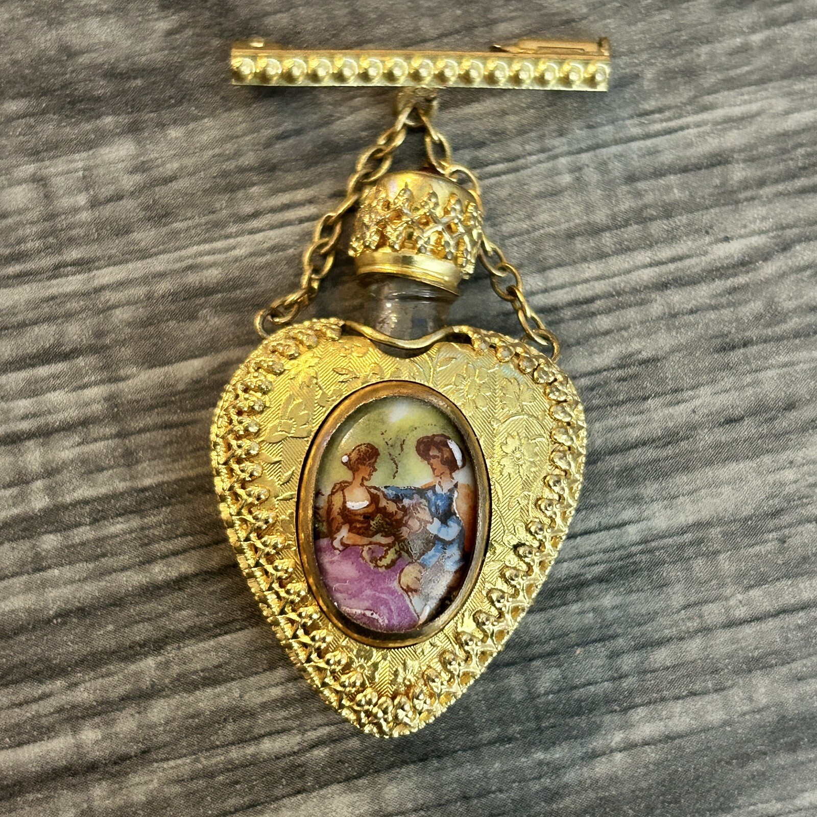 Antique Limoges French Perfume Bottle Brooch (Empty) - Gem