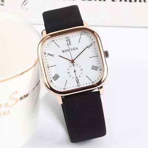 Fashion Black White Leather Belt Simple Men Women Watch Trendy Square ...