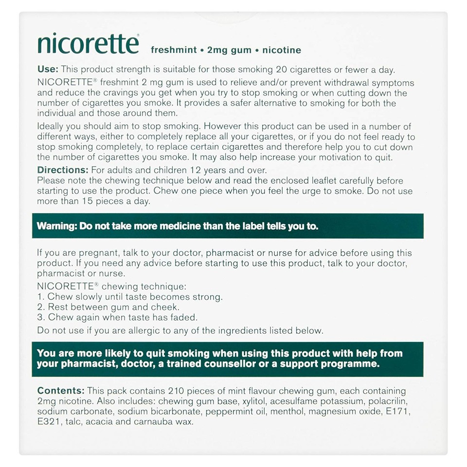 Nicorette Gum 2mg Freshmint Flavor 210 Pieces - FAST FRESH USA 09/2027 ...