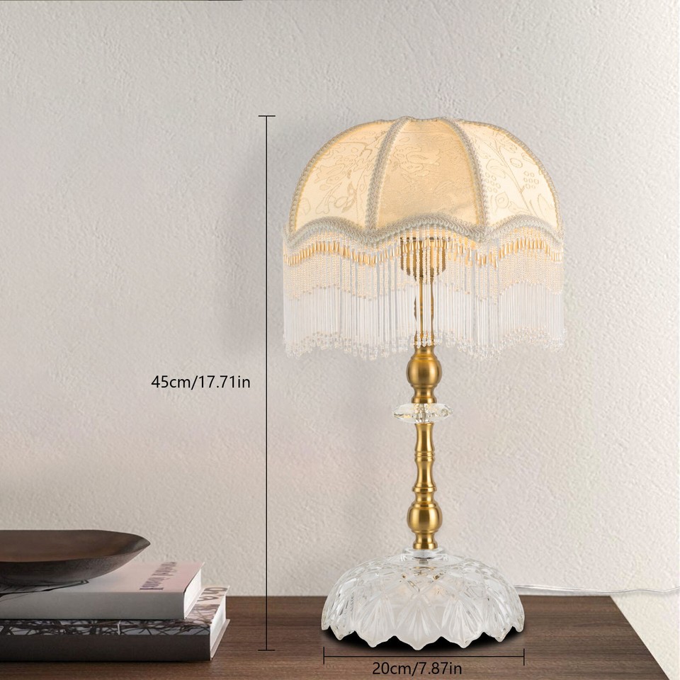 Vintage Glass Base Bedside Table Lamp Light Beige Shade Golden E26 60W ...