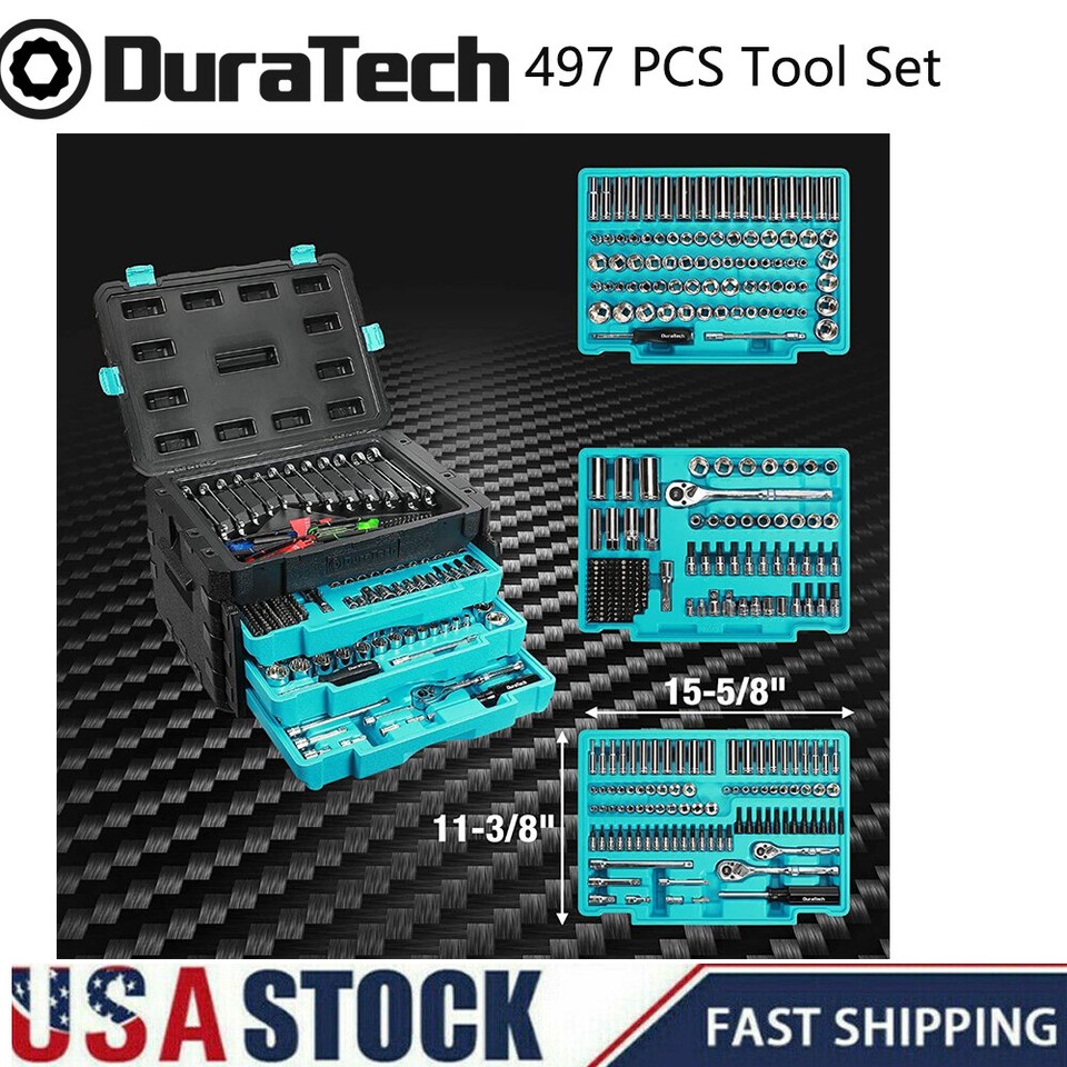 DURATECH 497 Pcs Mechanics Tool Set w/SAE and Metric Sockets w/3 Drawer ...