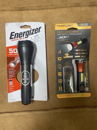 Lot of 2 LED Flashlights - Energizer Touch Tech & Farpoint Rechargeable ...