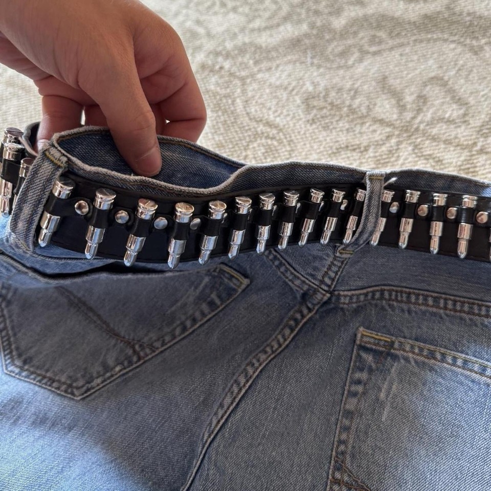 Y2K Studded Bullet Black Silver Belt - Punk Rock Grunge Emo Goth Unisex ...