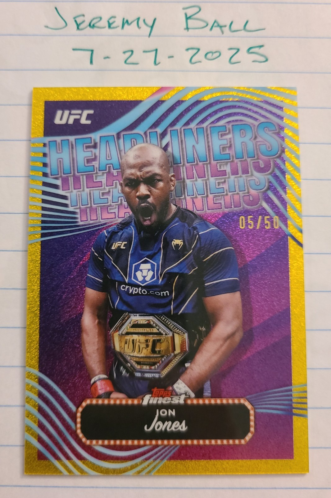 Jon Jones 2024 Topps Finest UFC #HDL-18 Headliners - Green Shimmer ...
