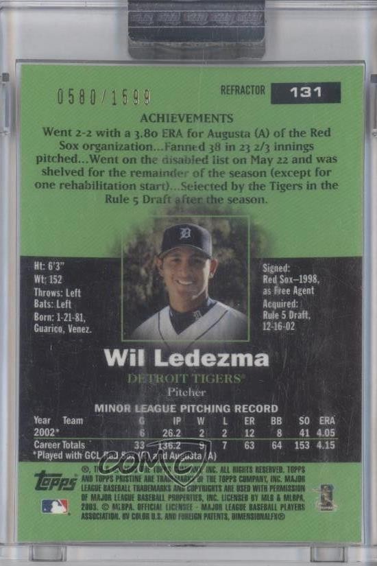 2003 Topps Pristine Uncirculated Refractor /1599 Wil Ledezma #131 ...