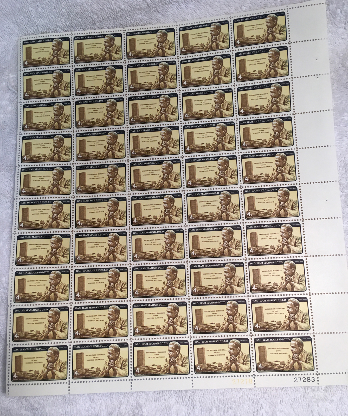 US Postal 4c Stamp Sheet Dag Hammarskjold 50 Stamps GTC | eBay