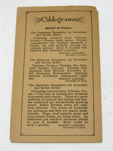 American Committee for Armenian and Syrian Relief Cablegram c1920 ...