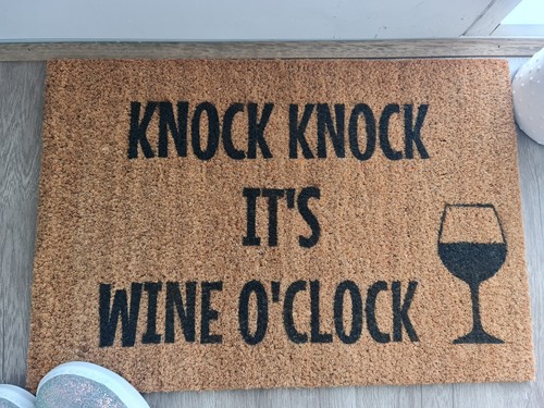 Custom Door Mat Knock Knock Wine O'Clock Coir Doormat Housewarming ...
