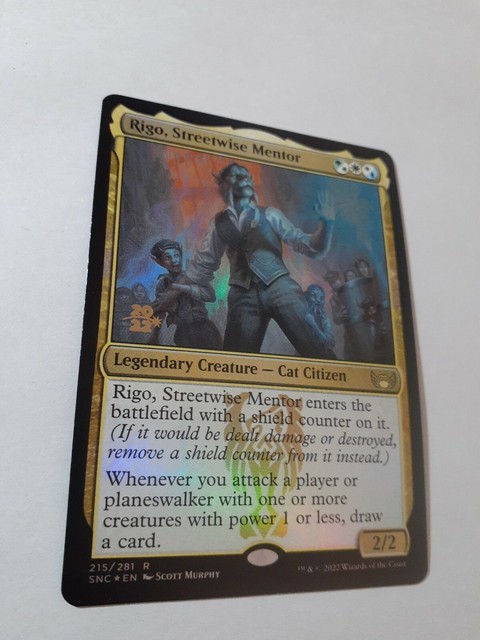MTG Rigo, Streetwise Mentor Streets of New Capenna 215/281 Foil Promo ...