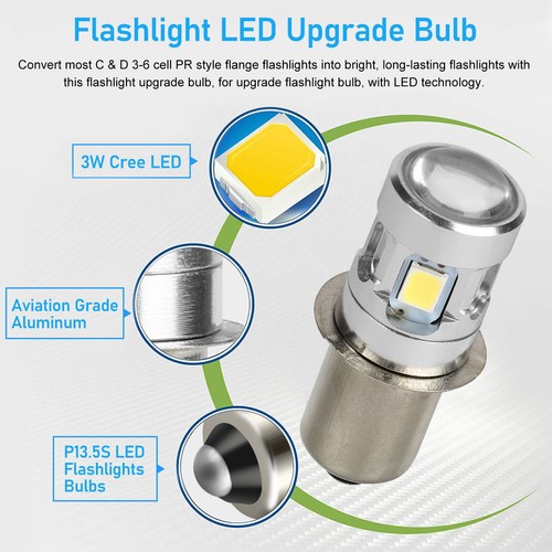 2pcs P13.5S LED Flashlights Light Bulbs Converter Torch Upgrade D/C ...