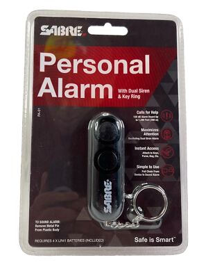 Sabre PA-01 Black 120 DB Personal Safety Alarm Siren W/ Key Ring, Self ...