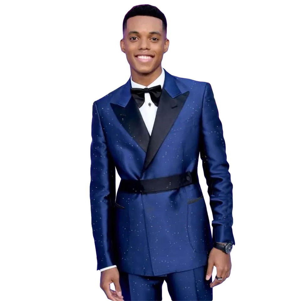 Navy Blue Men Red Banquet Tuxedos Sparkling Suits Wedding Suits Slim ...
