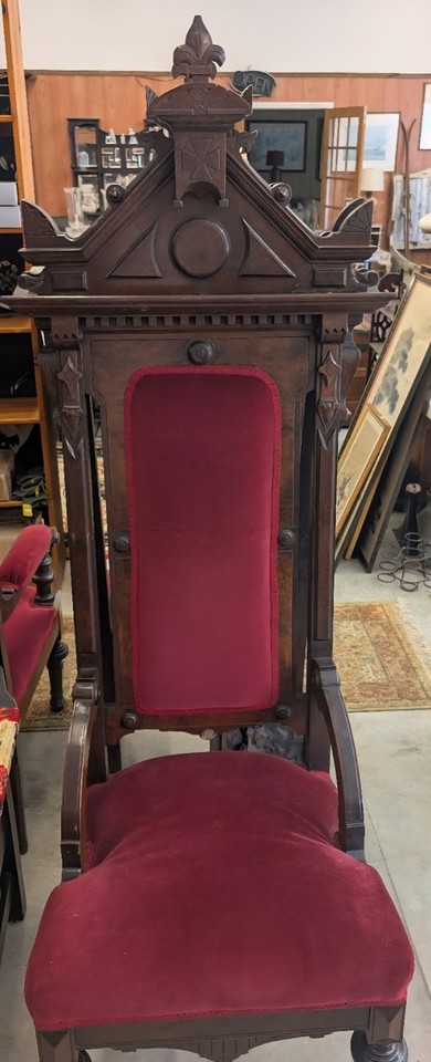 Antique Victorian Carved Walnut Altar Arm Chair + 2 Side Chairs 1870s ...
