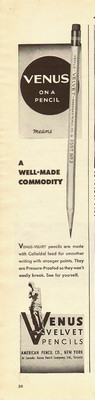 1944 Vintage ad for Venus Velvet Pencils~Pencil (120613) | eBay
