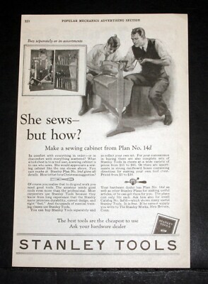 1927 OLD MAGAZINE PRINT AD, STANLEY TOOL CHESTS, MAKE A SEWING CABINET ...