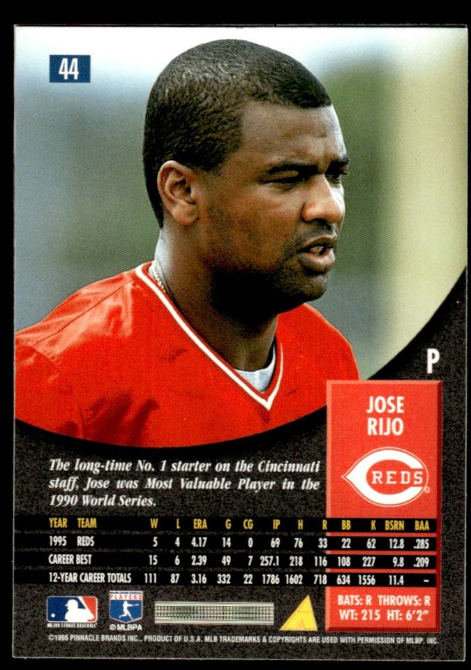 1996 Pinnacle #44 Jose Rijo Cincinnati Reds | eBay