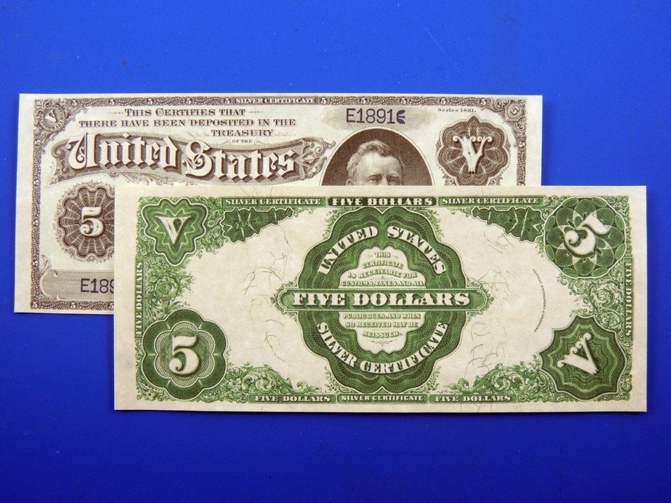 Reproduction $5 1891 Silver Certificate Note US Paper Money Currency ...