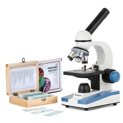AmScope 40X-1000X Portable Student Compound LED Microscope + 25 ...