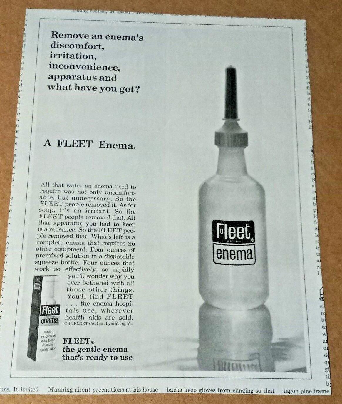 1966 vintage print ad - CB Fleet enema Company Lynchburg Virginia ...