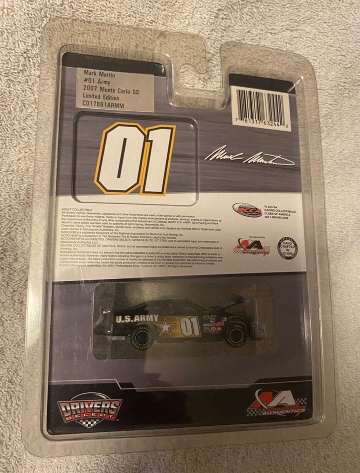 2007 US Army Ginn Racing Nascar Mark Martin 1:64 Scale Stock Car- NEW ...