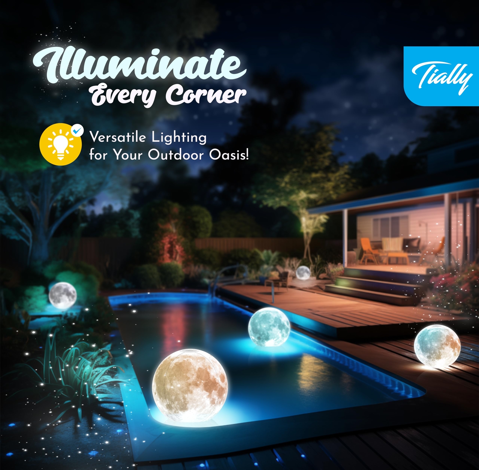 Full Moon Floating Pool Lights - 2 Pcs 14 Inch Glow Balls for Pool ...