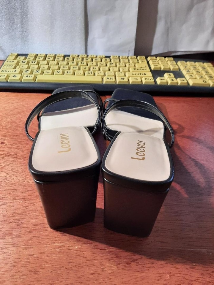 NEW ! Leevar Square Open Toe Sandal Chunky Low Heel Two Strap Mule ...