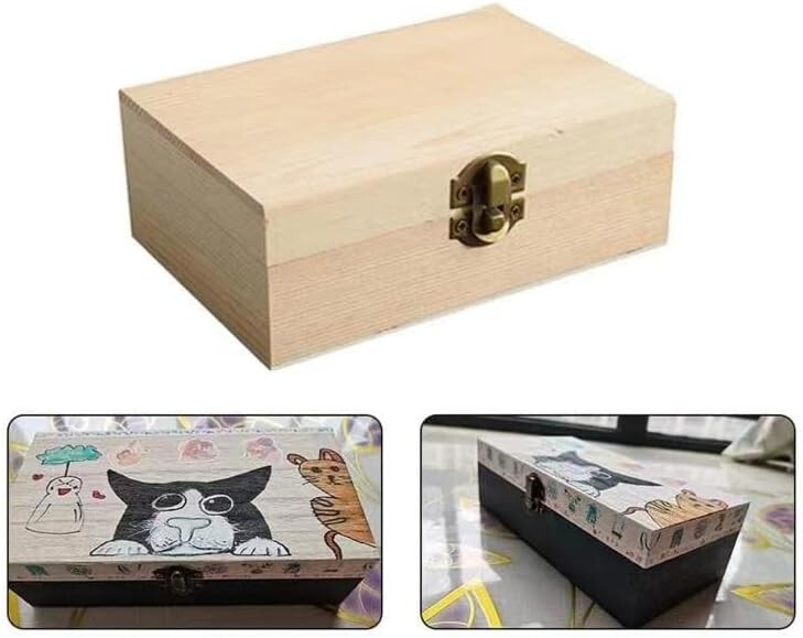 Unfinished wooden box,8x4x2.3in storage box,craft DIY gift box small ...