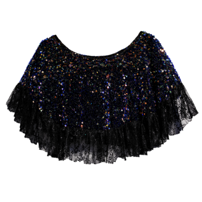 Women Elegant Ruffle Lace Sequin Poncho Cloak Cape Shiny Shawl Shrug ...