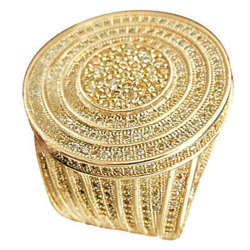 Men Canary Simulated Big Pinky Ring 14K Gold Finish Band Pave Sz 6-11 ...
