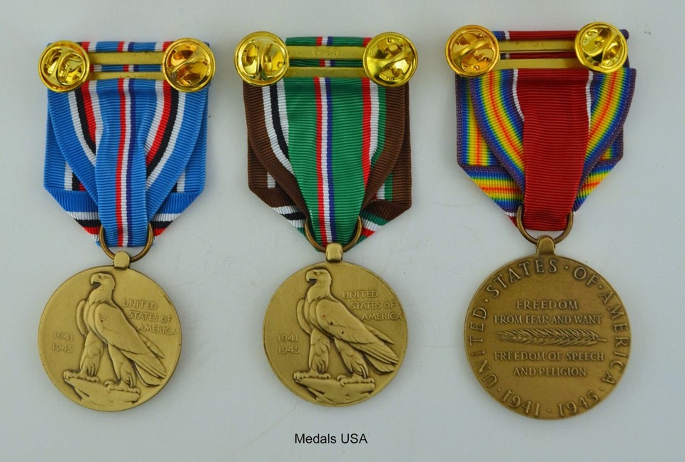 3 WWII Medals - European Campaign with star, American Theater, Victory ...