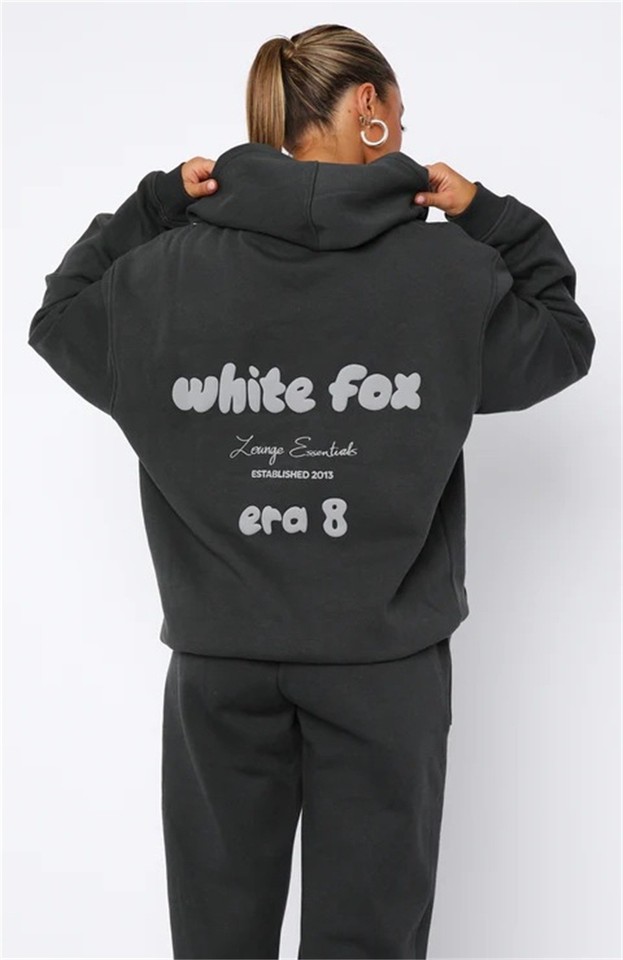 Womens White Boutique fox Tracksuit 2PCS Set Hoodies Fleece Sports UK ...