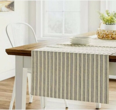 Threshold Cotton Striped Table Runner in Natural NEW 14" x 72" | eBay