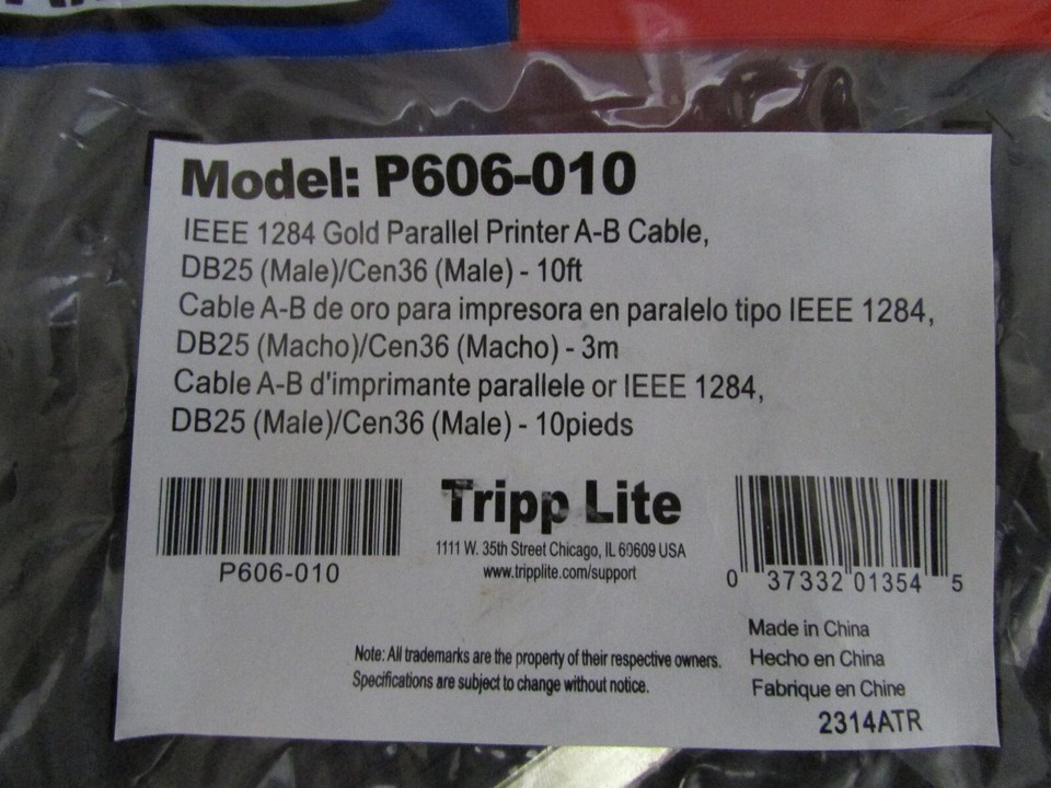 Tripp-Lite P606-010 IEEE 1284 Gold Parallel Printer Cable-DB25-Centronics New | eBay