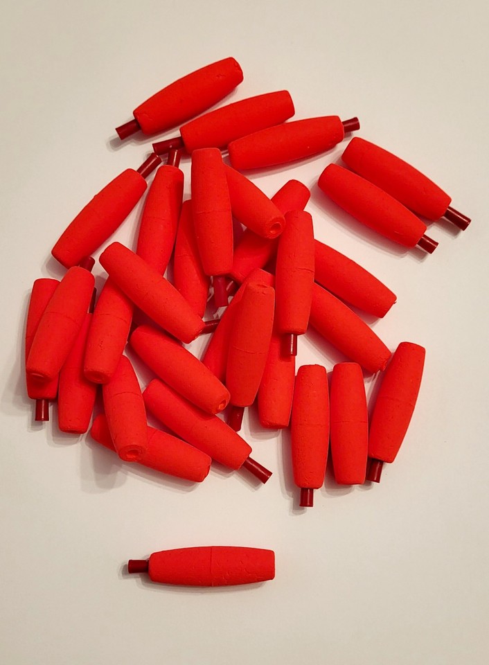 Fishing Floats 1-1/2" Red SLIM Styrofoam Pegged Cigar Shaped Fishing ...
