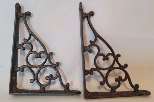 2 Antique Architectural Salvage Cast Metal L Brackets Scroll Design ...