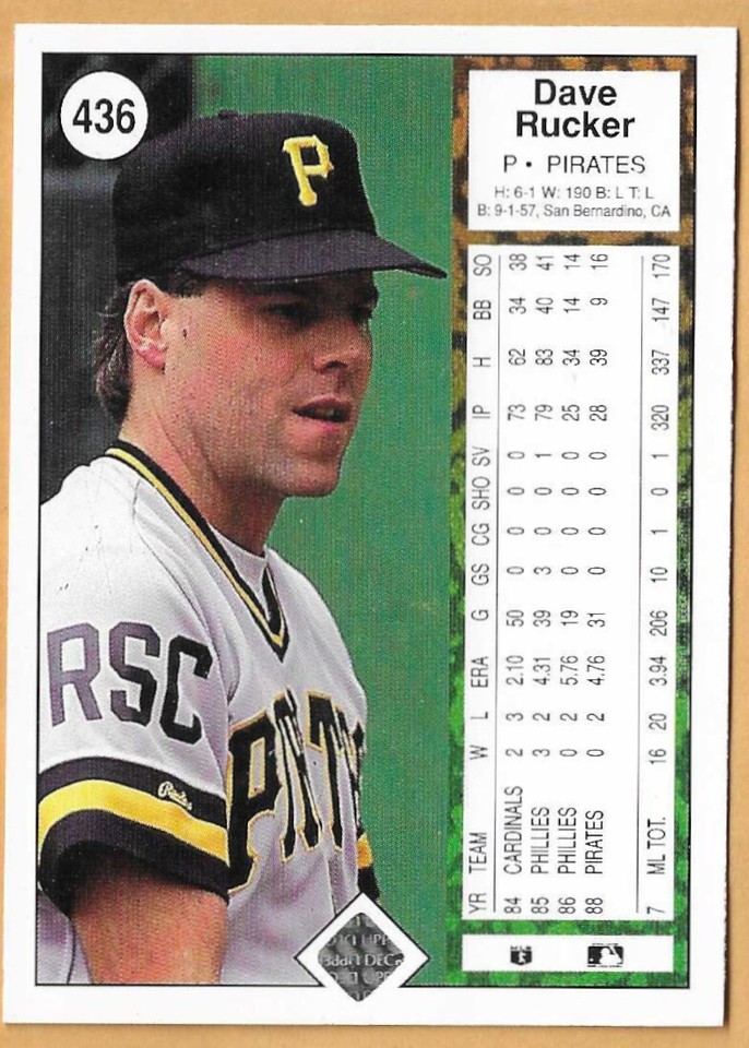 DAVE RUCKER PITTSBURGH PIRATES #436 - UPPER DECK NM-MT 1989 | eBay