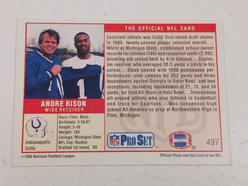 Andre Rison Indianapolis Colts 1989 Pro Set Rookie Card #497 | eBay