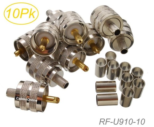 10-Pack,UHF PL-259 Male Crimp Type RF Connectors RG8X LMR240 Coax Wire ...