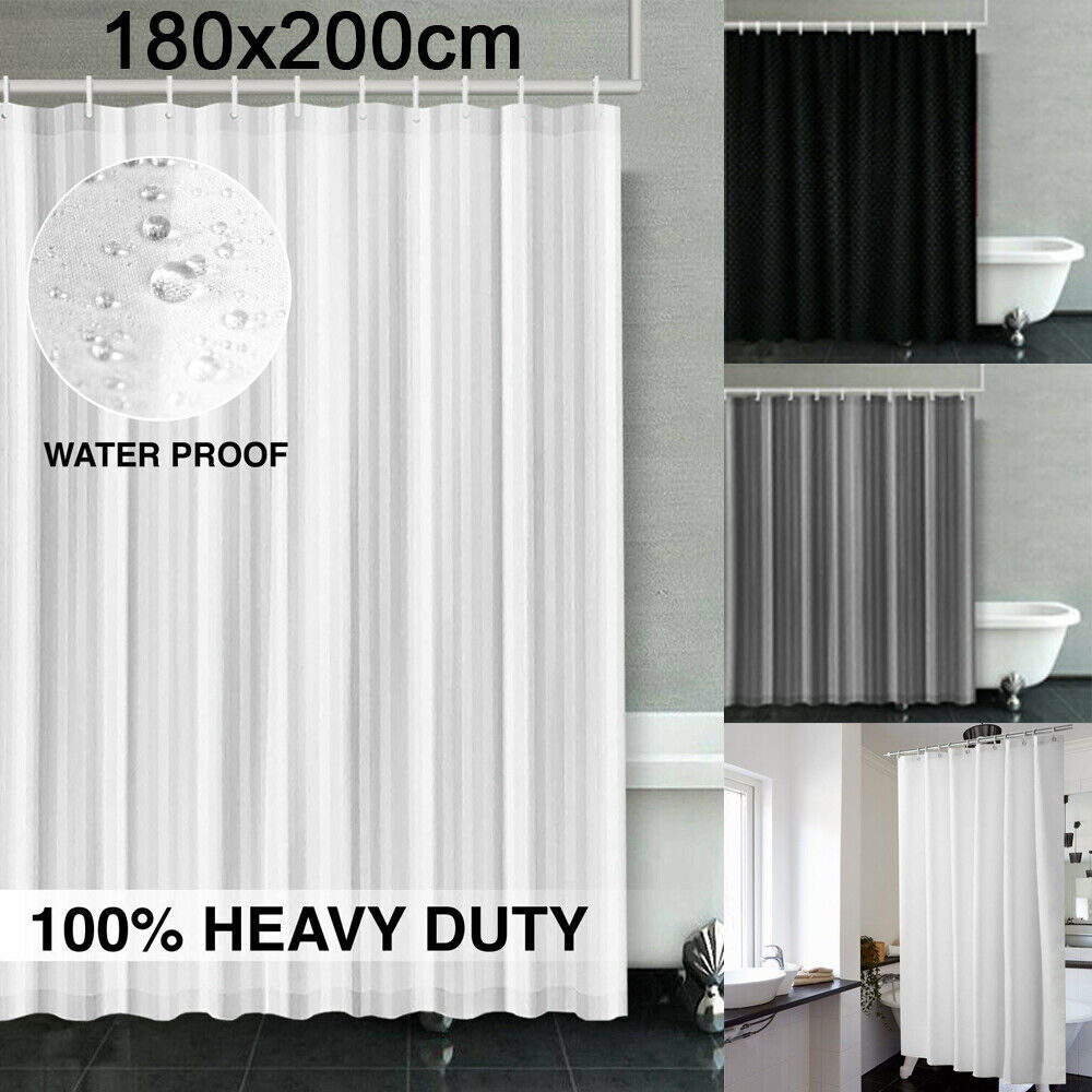 180 X 200cm Shower Curtain Long Drop Waterproof Weighted Fabric Hem ...