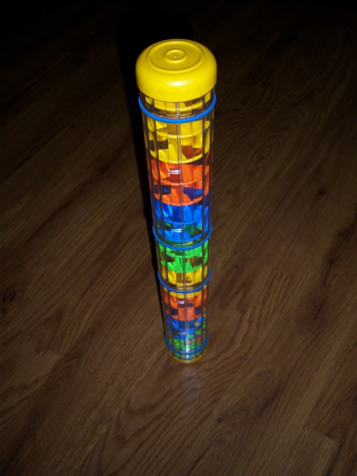 NEAT HTF UNUSUAL Rainmaker Rainstick Rattle Toy 16" Rainbow grains ...