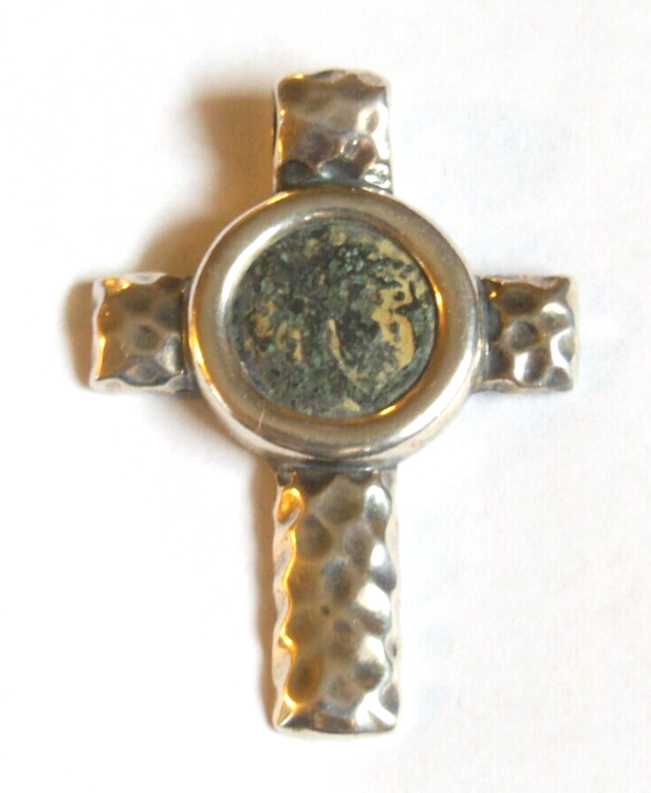 Authentic Ancient Widow's Mite Coin, in Sterling Silver Cross Pendant ...