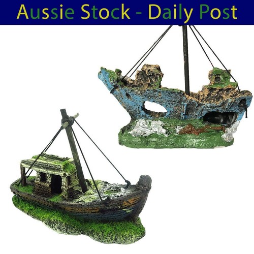 Aquarium Fish Tank Decoration Pirate Shipwreck Ship Wreck Boat 1pcs ...