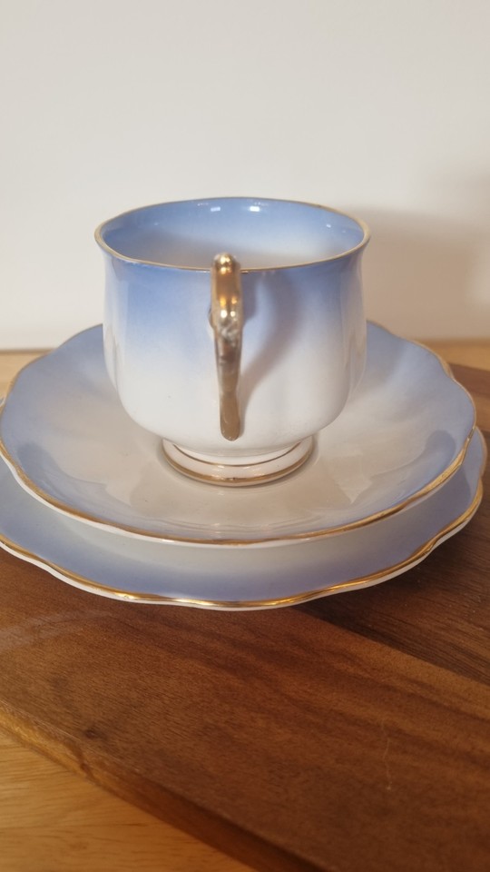 Royal Albert Bone China Blue Ombre Rainbow Tea Cup and Saucer with Side ...