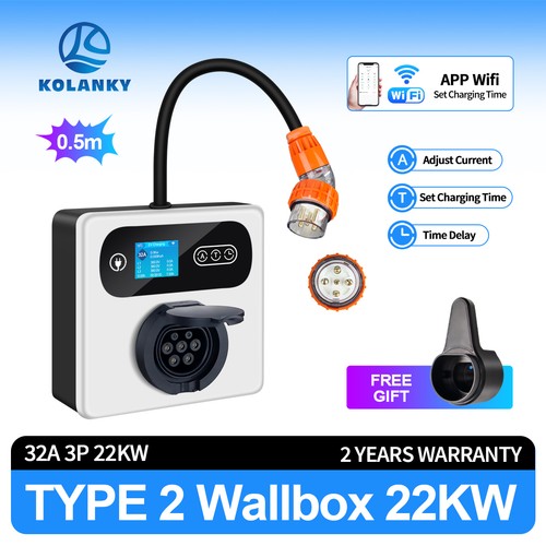 5-pin 3-phase 22kW 32A Portable EV Charger Type 2 APP WIFI Adjustable ...
