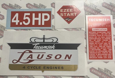 Tecumseh Lauson Engine-decal 4 1/2hp, 1962 VXT45, Springfield Mower Set ...