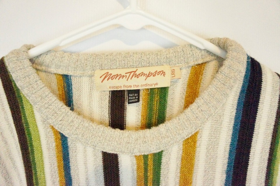 NORM THOMPSON Cotton Sweater Mens L Striped Colorful Crew Neck Gray ...